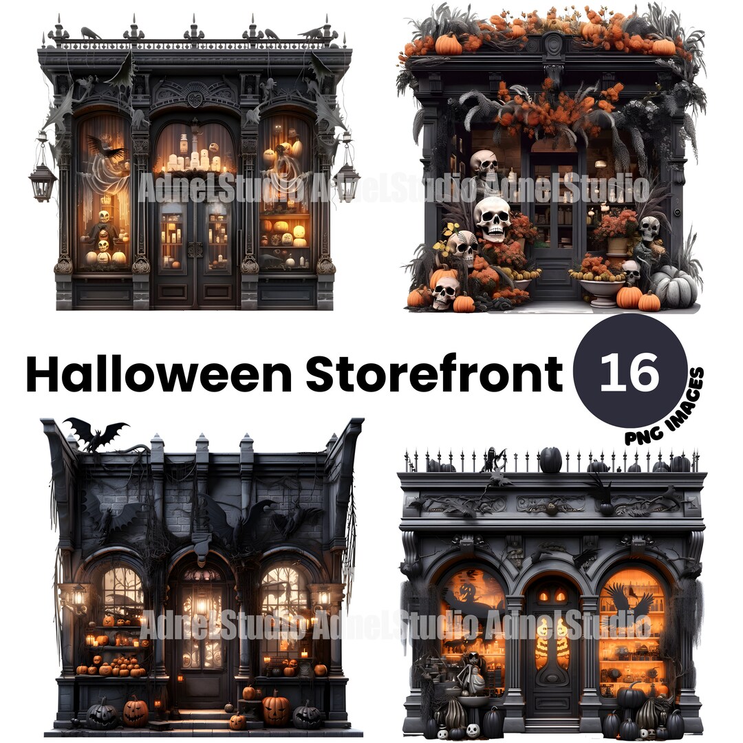 Halloween Storefront Clipart, Watercolor Halloween Shop Clipart ...