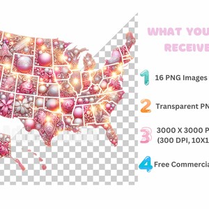 Christmas USA Map Clipart, Festive Holiday USA Map Digital Download ...