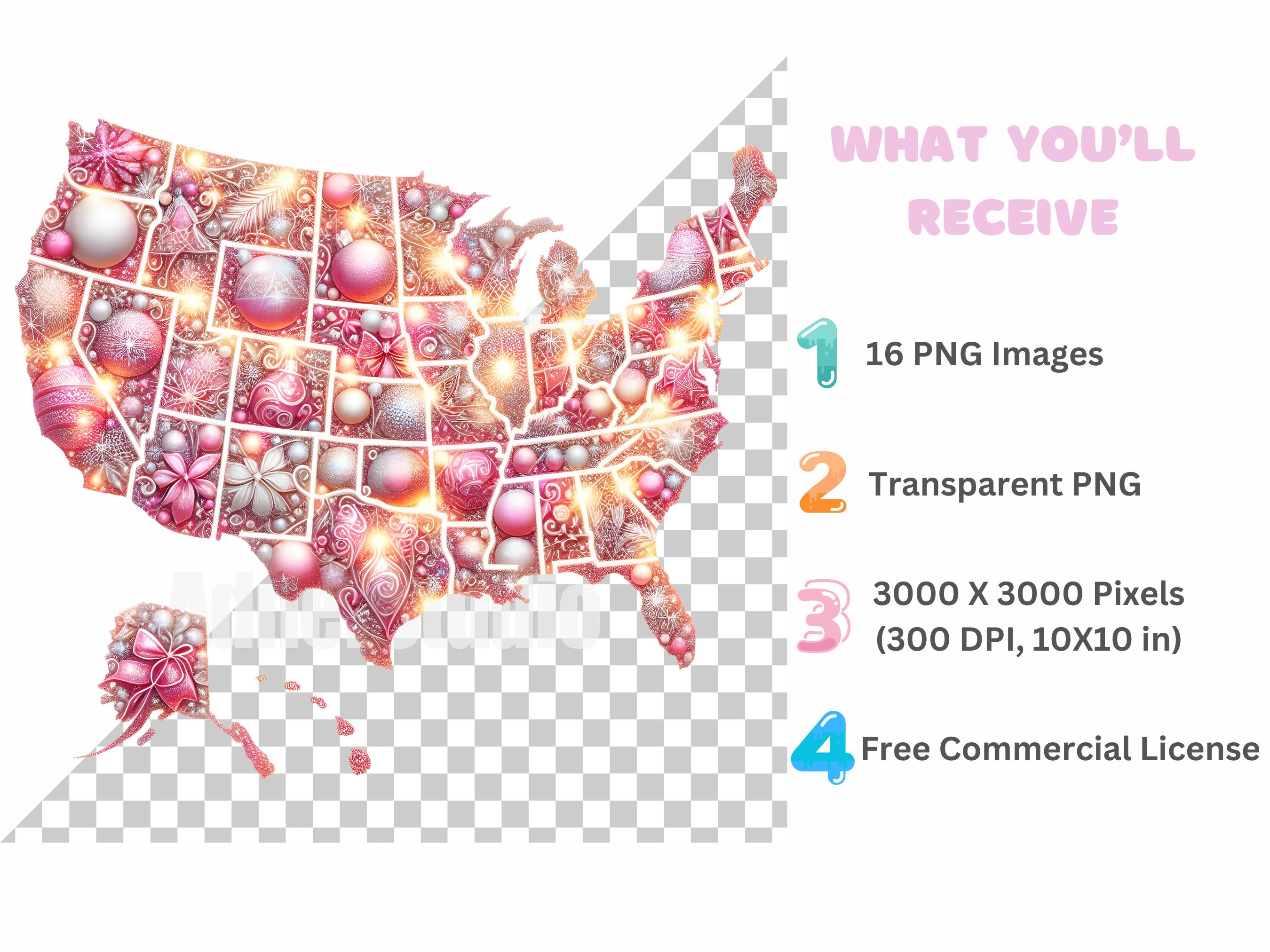 Christmas USA Map Clipart, Festive Holiday USA Map Digital Download ...