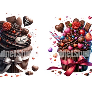 Watercolor Valentines Cupcake Clipart, Valentines Chocolate Cupcake ...