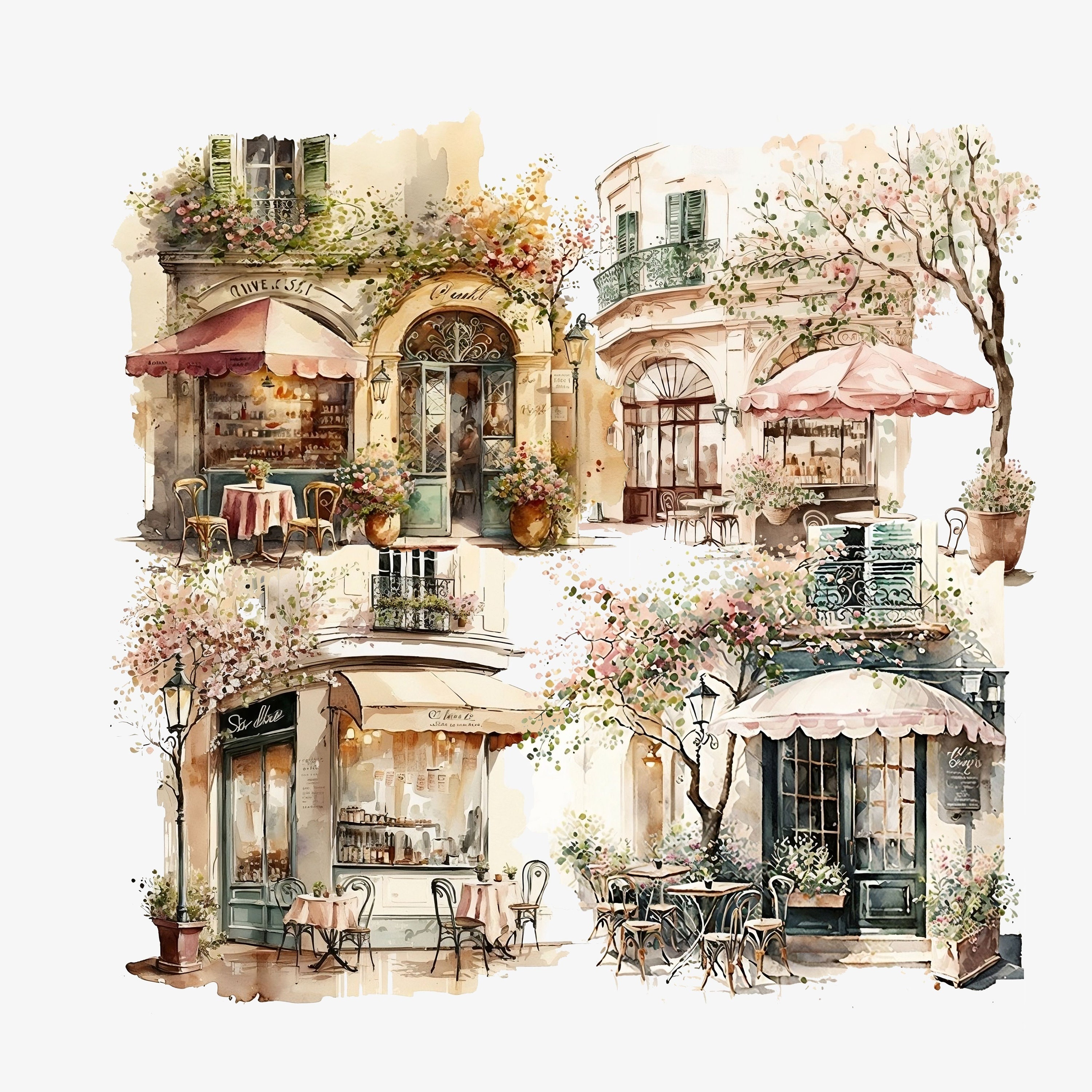 Watercolor Spring Coffee Shop Clipart 20 High Quality Cafe - Etsy Australia