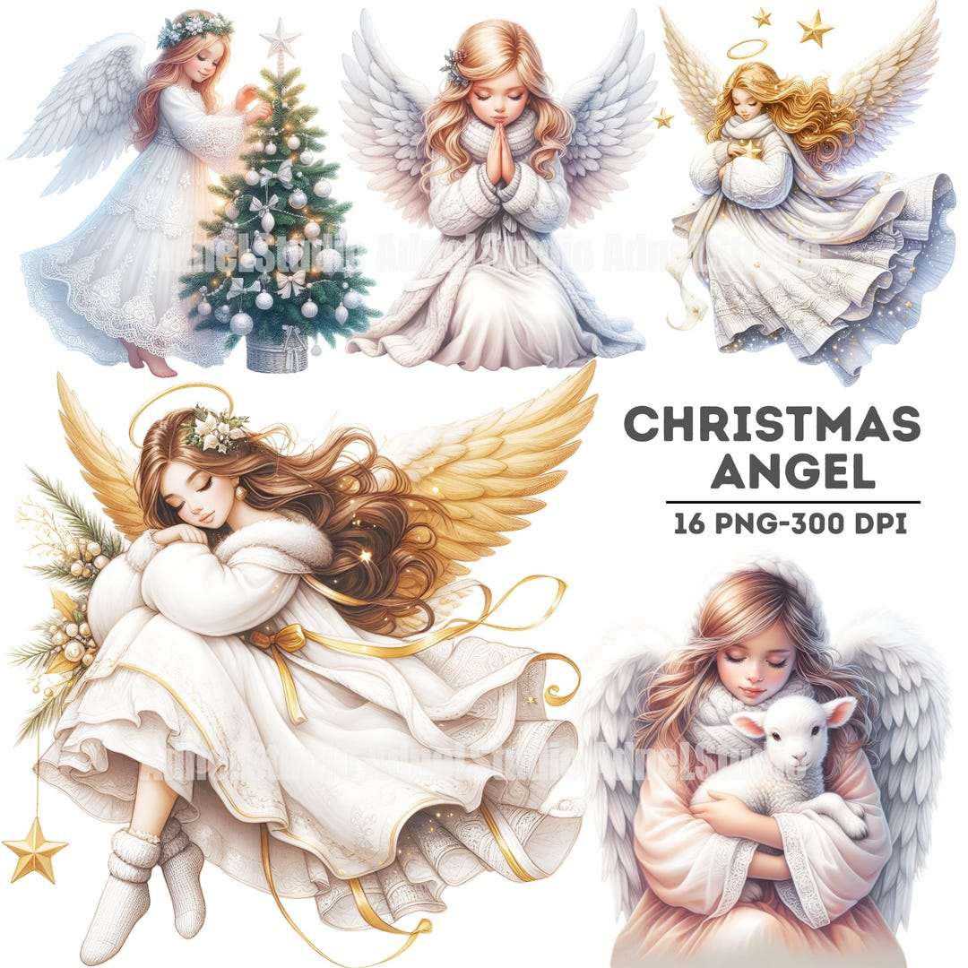 Christmas Angel Clipart Bundle, Holiday Angels Digital Art, Angel ...