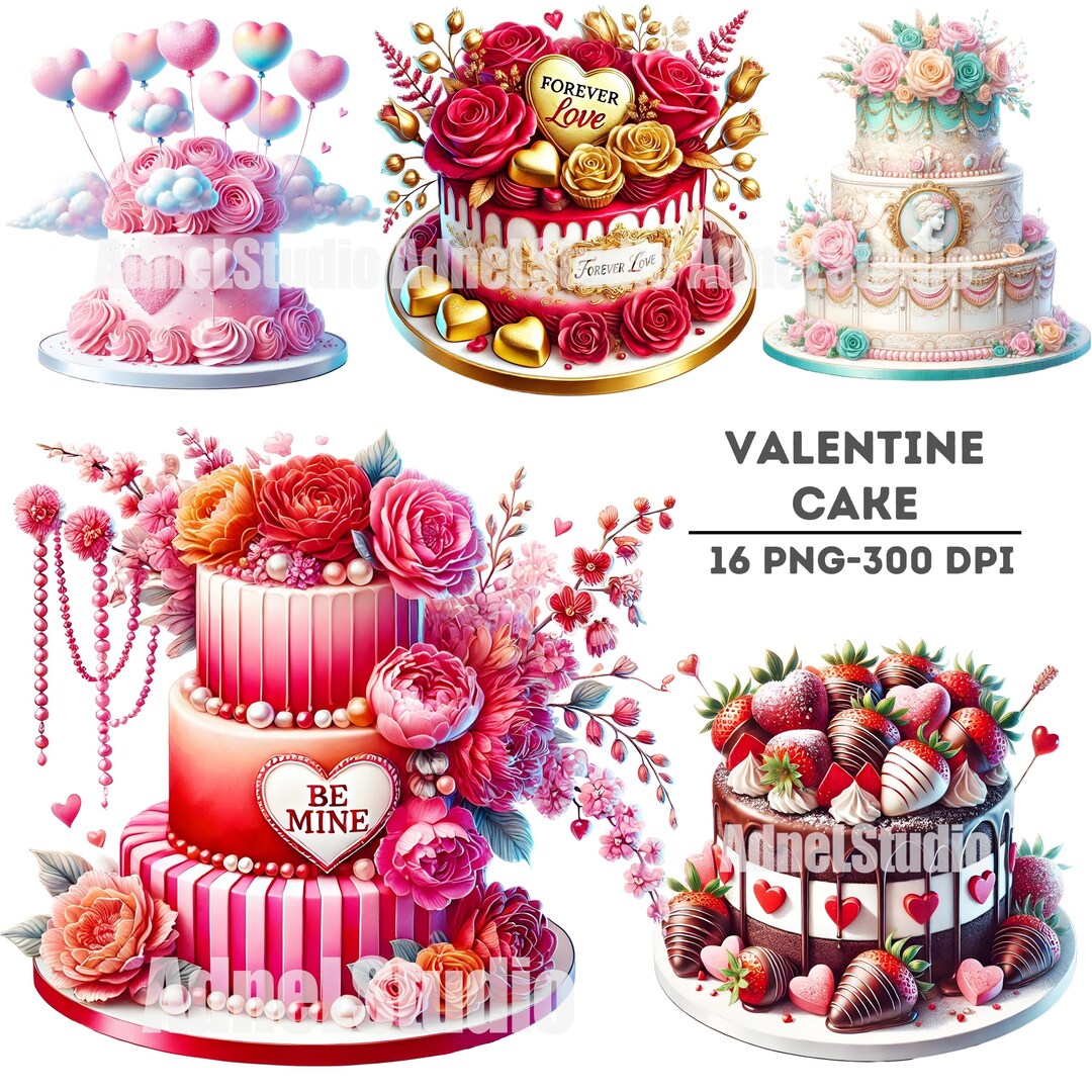 Valentine Cake Clipart, Romantic Cake PNG, Floral Cake Illustration ...