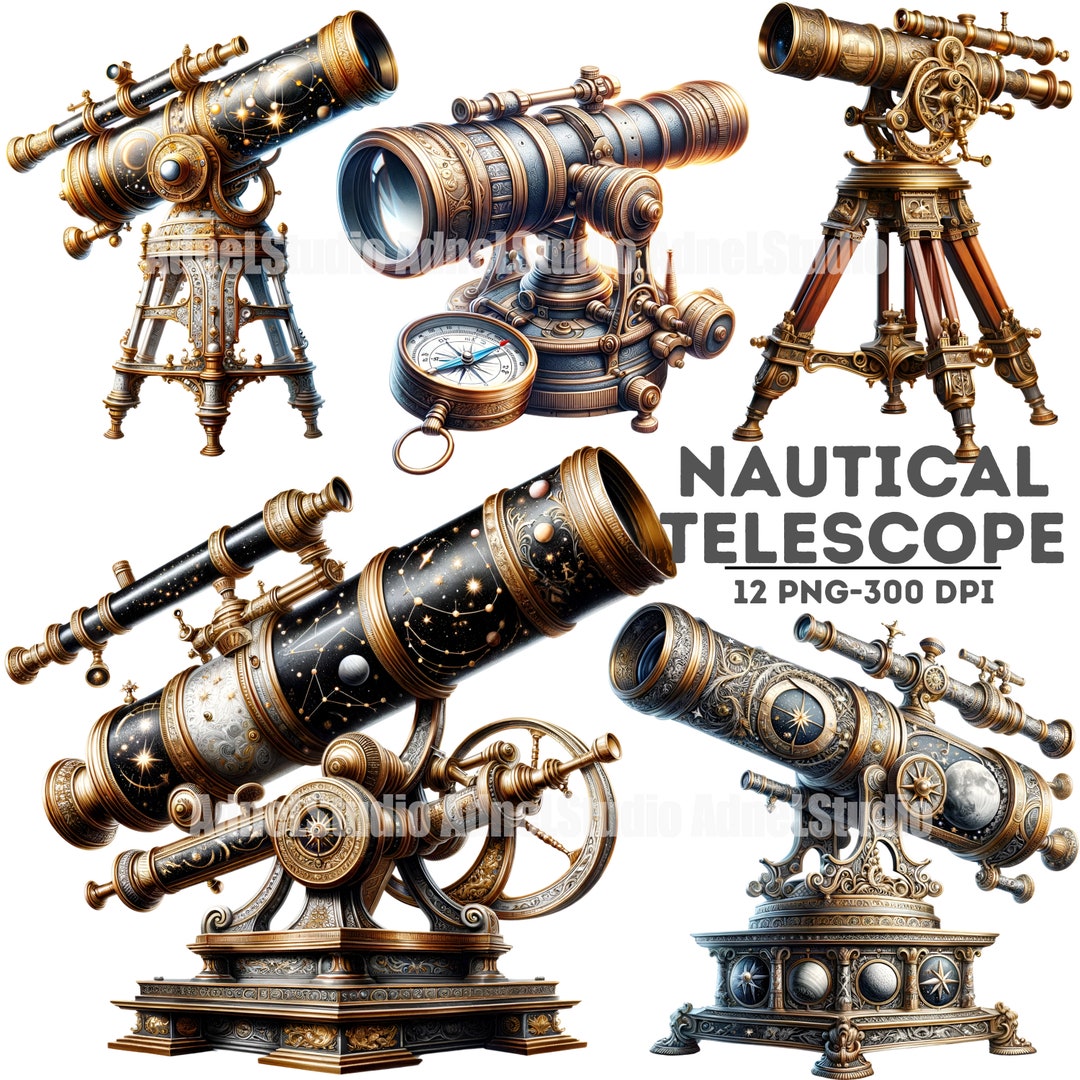 Watercolor Nautical Telescope Clipart - Victorian Telescope Clipart ...