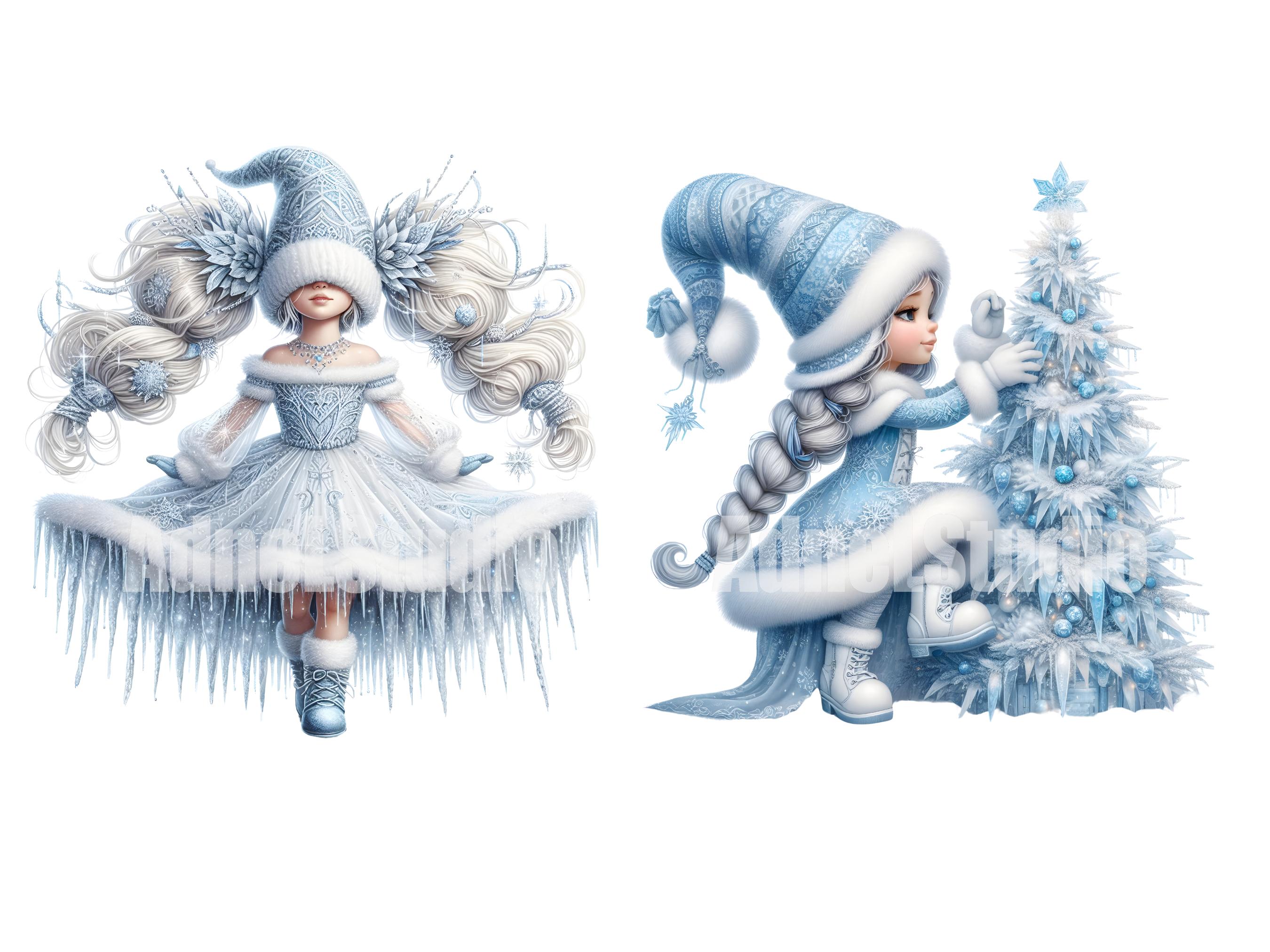 Frozen Gnome Girl PNG Bundle, Frozen Winter Gnome Girl Clipart, Fantasy ...