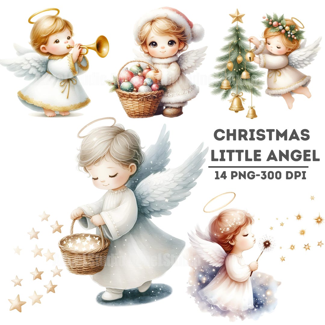 Christmas Little Angel PNG Clipart Set, Adorable Holiday Angel ...