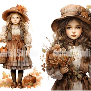 Victorian Fall Girl Clipart - Watercolor Autumn Girl Clipart, Victorian ...