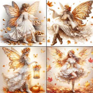 Cozy Autumn Fairy Illustration With Fall Leaves and Lanterns, Whimsical ...