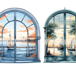 Watercolor Nautical Window Clipart - Cozy Window Clipart, Nautical ...