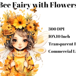 Cute Bee Fairy Clipart - Watercolor Flower Bee Fairy PNG, Bee Girl ...
