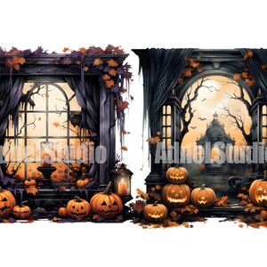 Halloween Window Pumpkin Clipart, Watercolor Halloween Window Clipart ...