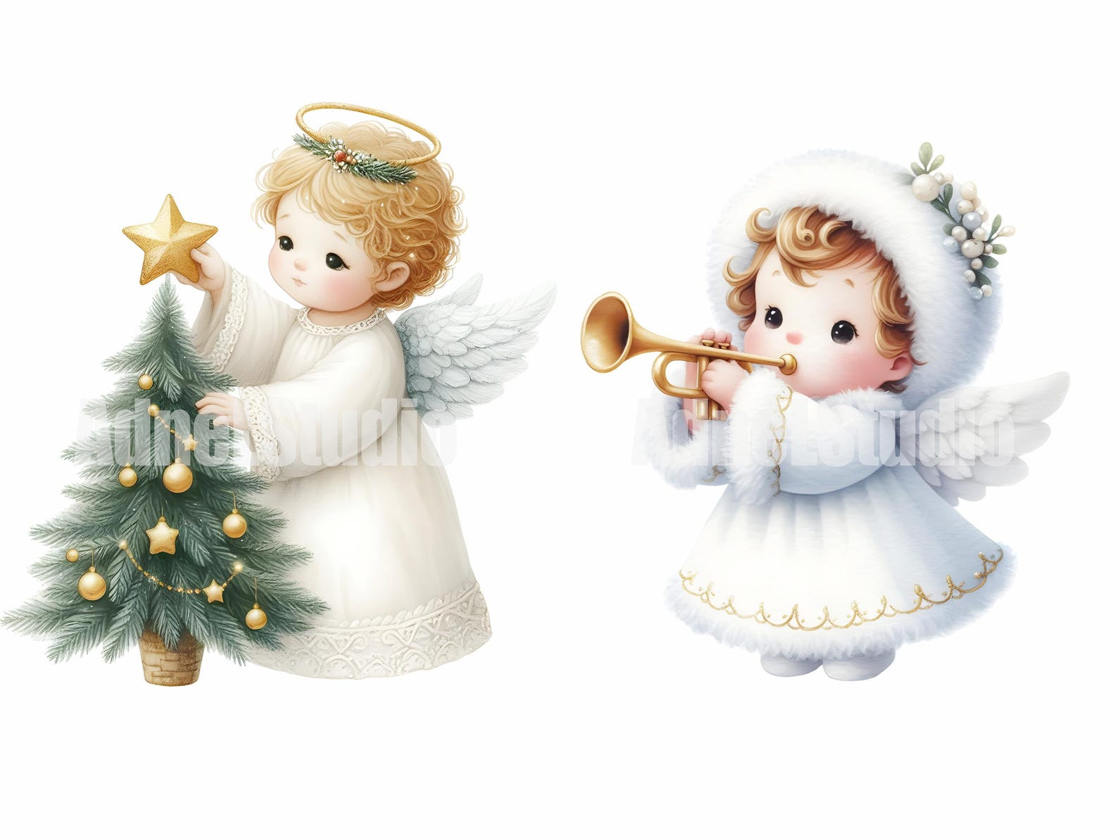 Christmas Little Angel PNG Clipart Set, Adorable Holiday Angel ...