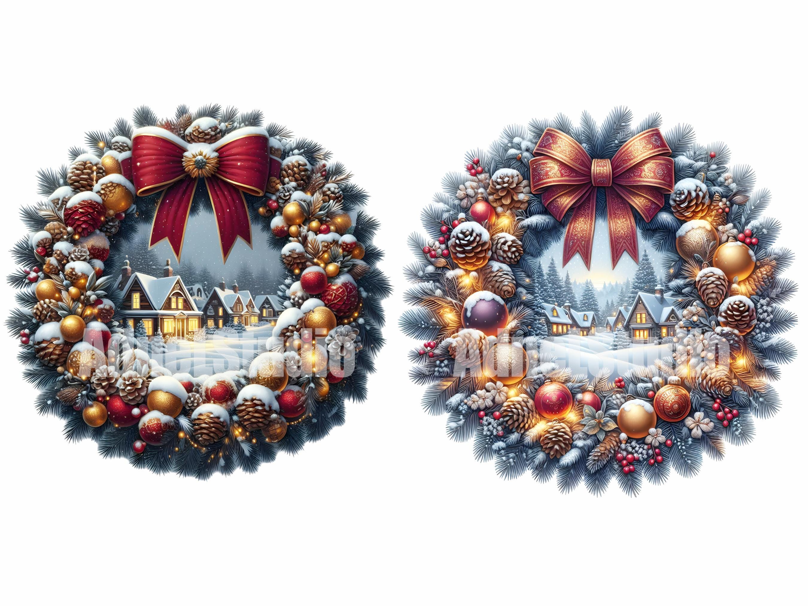 Festive Christmas Wreath PNG Clipart Bundle, Transparent Background ...