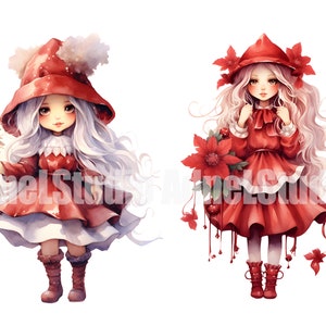 Watercolor Christmas Girl Clipart - Watercolor Santa Girl Clipart ...