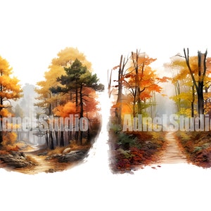 Autumn Forest View Clipart Watercolor Forest Clipart, Fall Landscape ...