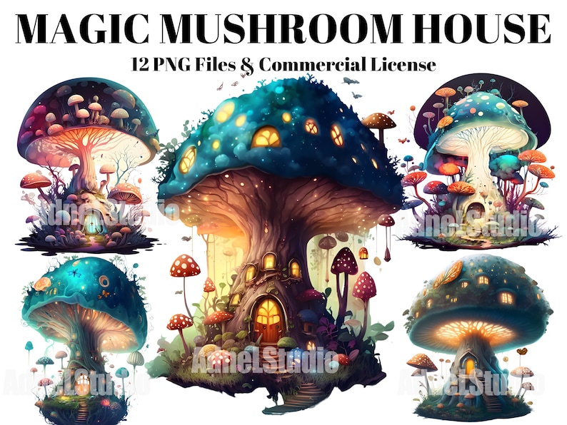 Fatasy Magic Mushroom House Clipart Magical Mystical - Etsy