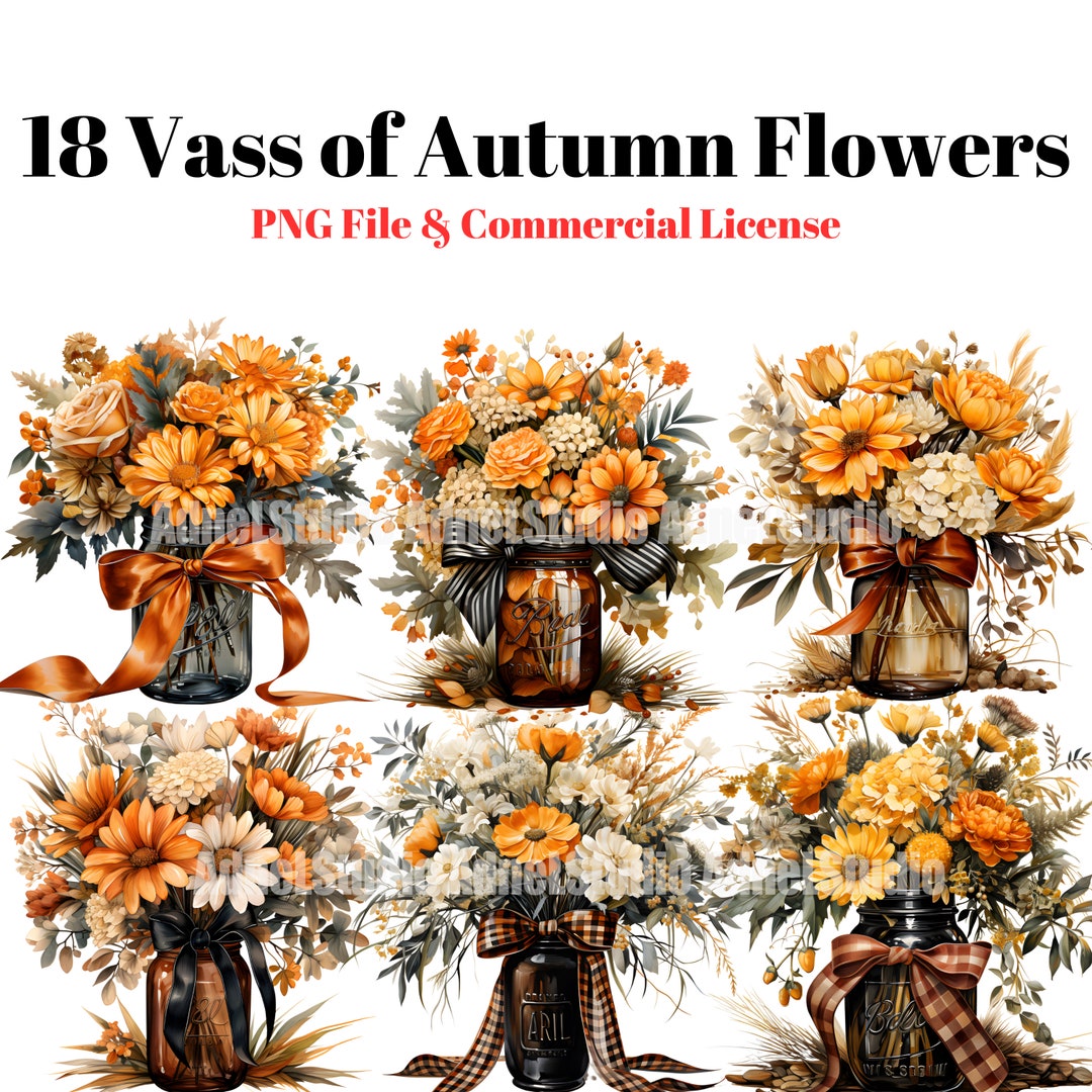 Vass of Autumn Flowers Clipart Cozy Fall Flowers Clipart - Etsy