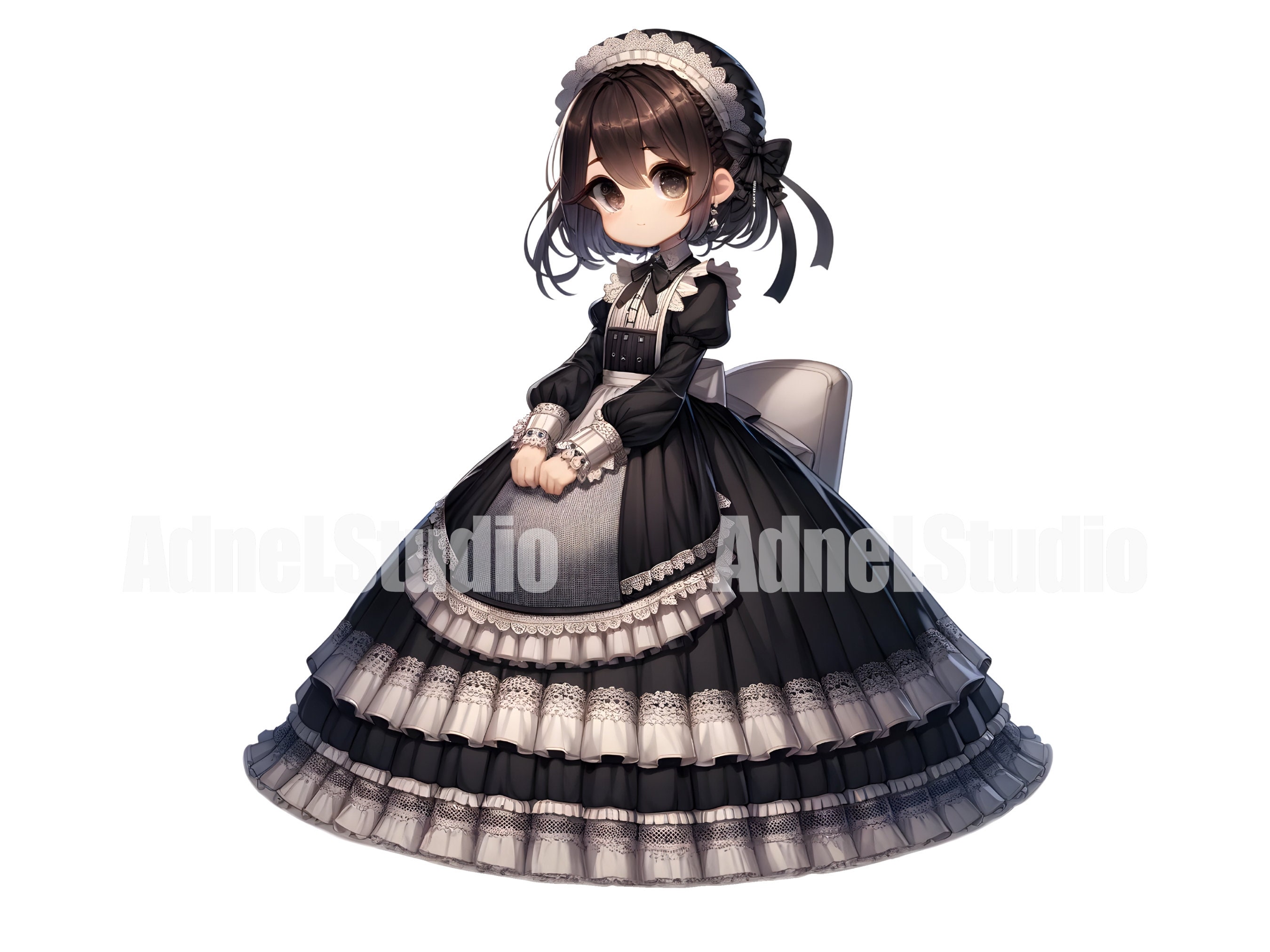 Watercolor Victorian Maid Girl Clipart, Chibi Girl Clipart, Little Girl ...
