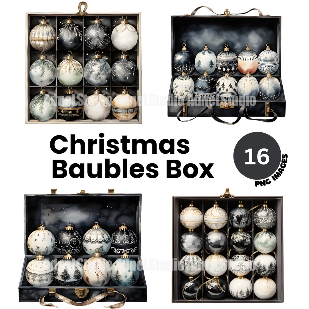 Christmas Black Bauble Clipart, Cozy Christmas Baubles Box Clipart ...