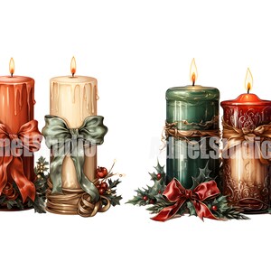 Christmas Candle Clipart, Watercolor Christmas Candles Clipart ...