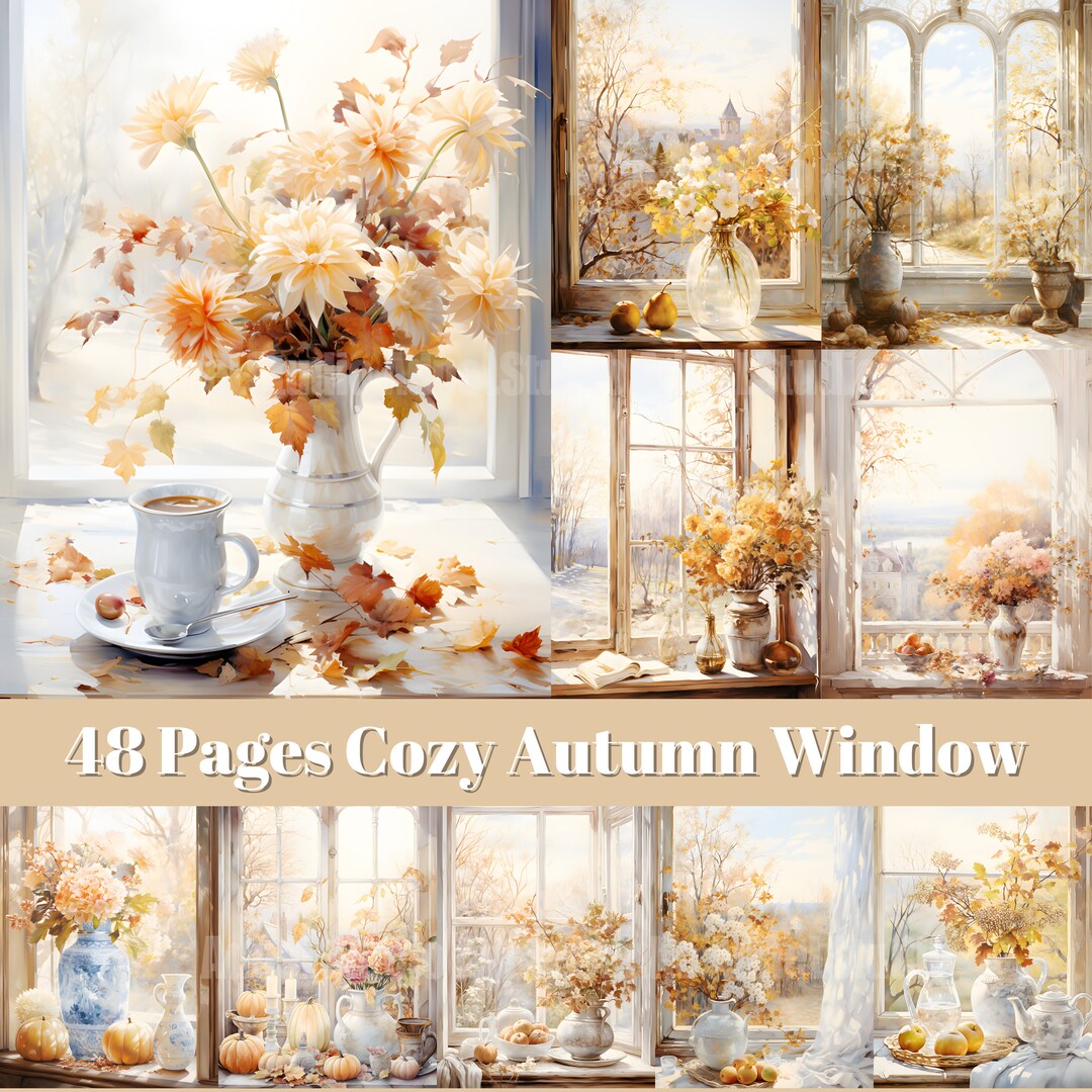 Cozy Autumn Window Junk Journal, Vintage Autumn Journal Pages, Cozy ...