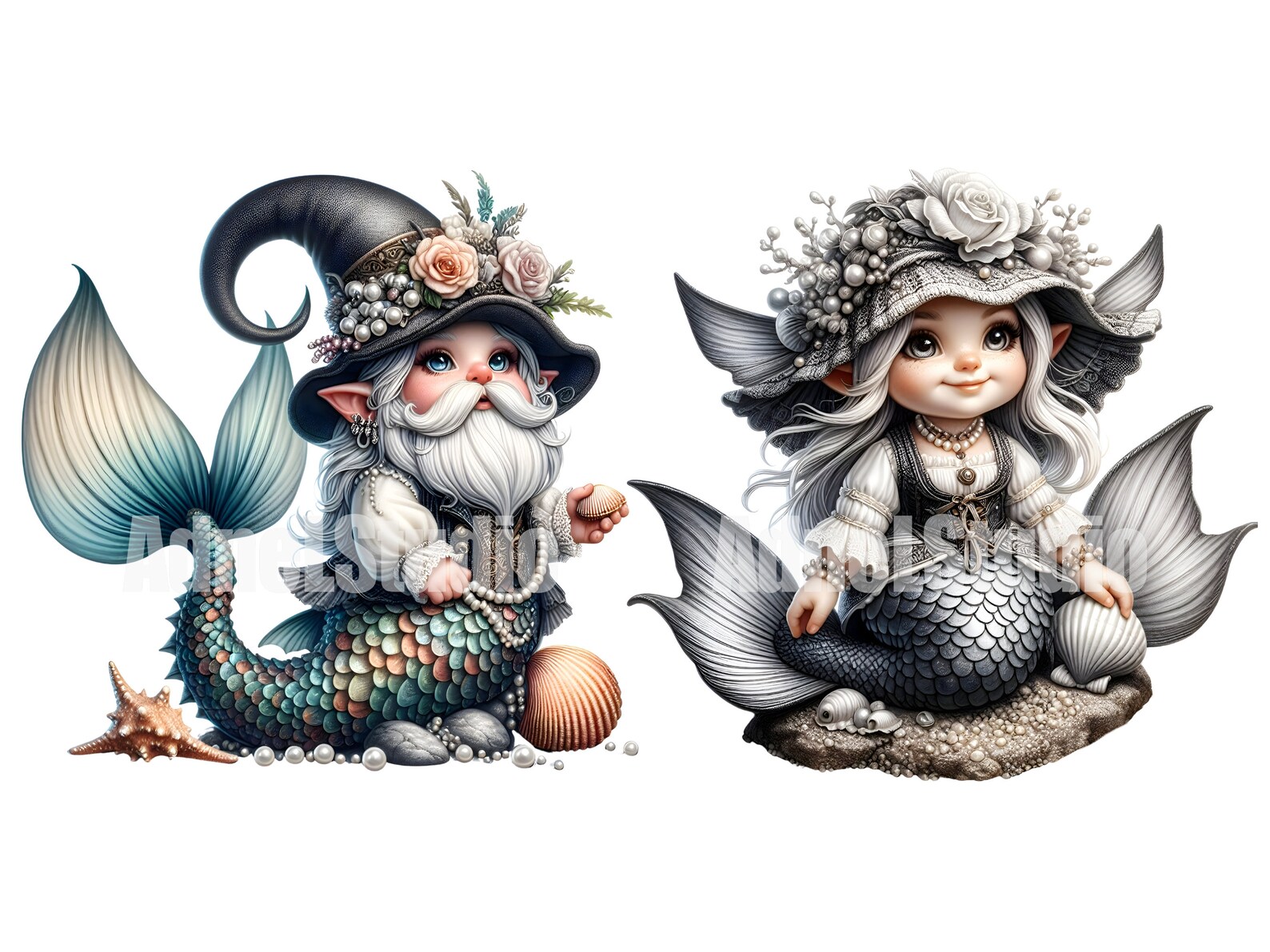Watercolor Mermaid Gnome Clipart, Watercolor Mermaid Clipart ...