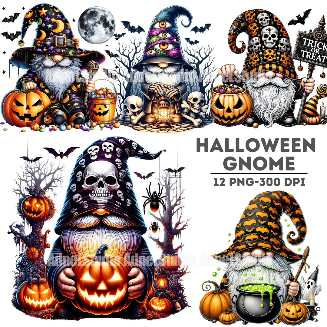 Halloween Gnome Clipart, Spooky Gnome Designs, Halloween Sublimation ...