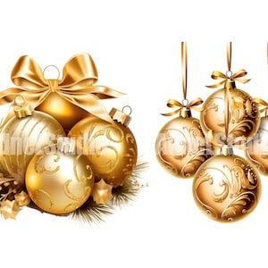 Gold Christmas Ornaments Clipart, Watercolor Christmas Ornament PNG ...