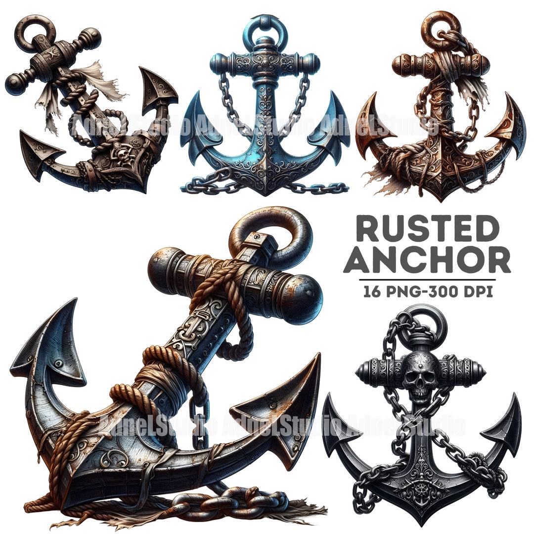 Watercolor Rusted Anchor Clipart - Classic Nautical Clipart, Nautical ...