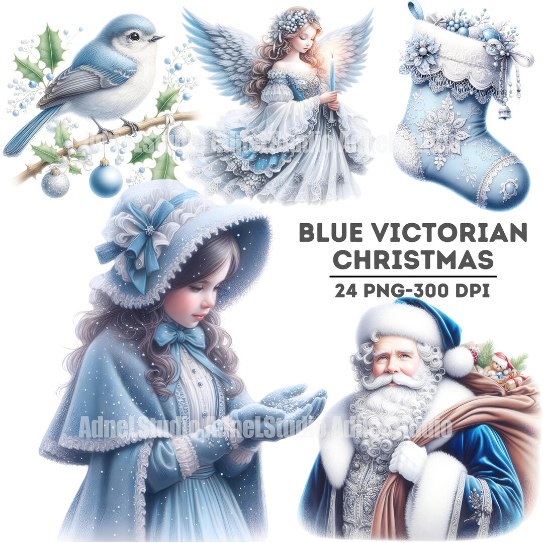 Blue Victorian Christmas PNG Clipart, Vintage Christmas Elements ...