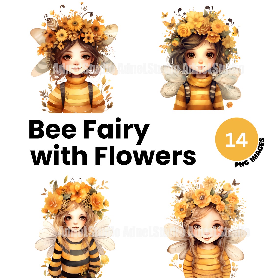 Cute Bee Fairy Clipart - Watercolor Flower Bee Fairy PNG, Bee Girl ...