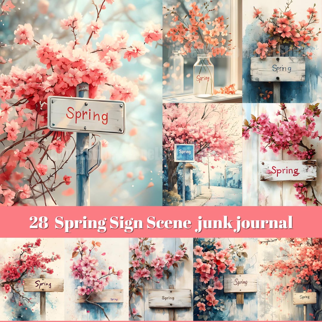 Watercolor Spring Signs, Rustic Junk Journal Kit, Floral Aesthetic ...