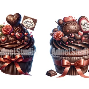 Watercolor Valentines Cupcake Clipart, Valentines Chocolate Cupcake ...
