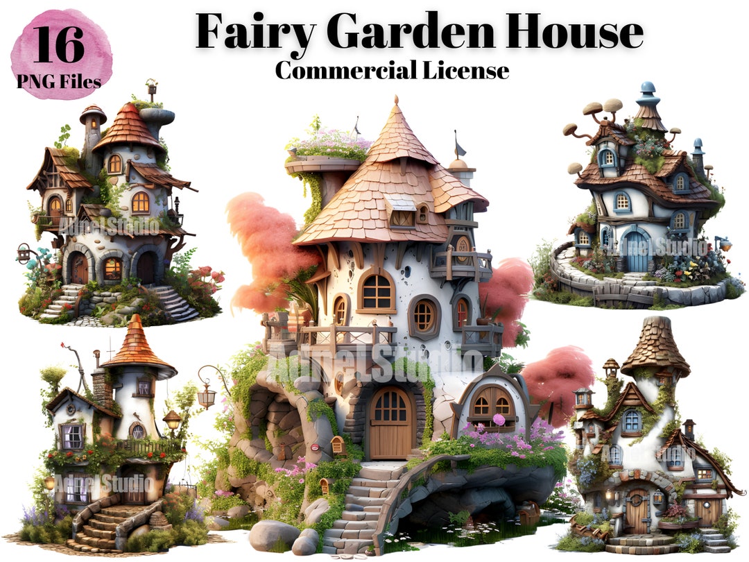 Watercolor Fairy Garden House Clipart Fantasy Clipart - Etsy
