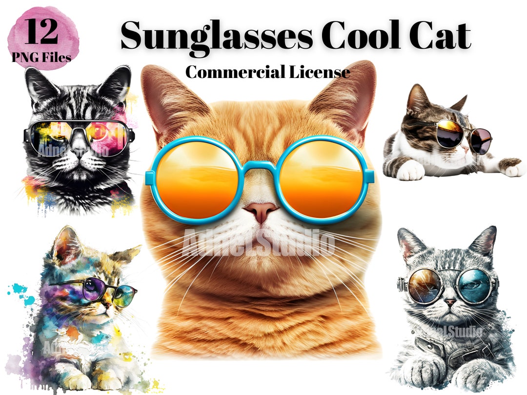 Watercolor Cat Clipart Watercolor Cool Cat Sunglasses - Etsy