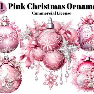 Pink Christmas Ornaments Clipart Watercolor Christmas - Etsy