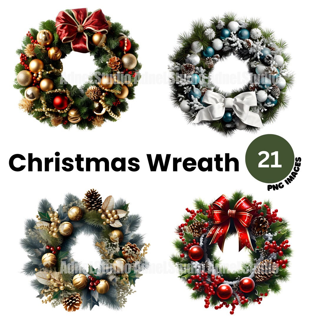Watercolor Christmas Wreath Clipart - Cozy Christmas Wreath Clipart ...