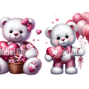 Pink Valentines Teddy Bear Clipart, Watercolor Valentines Day Clipart ...