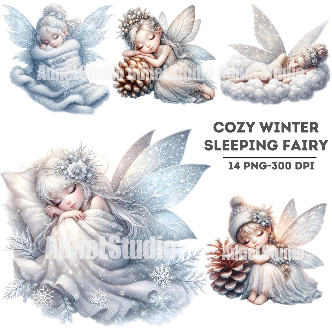 Cozy Winter Sleeping Fairy Clipart, Sleeping Winter Fairy Clipart ...