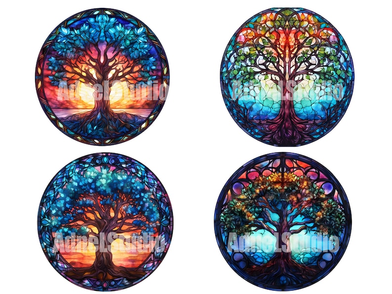 Stained Glass Tree of Life Clipart, Watercolor Tree of Life ...