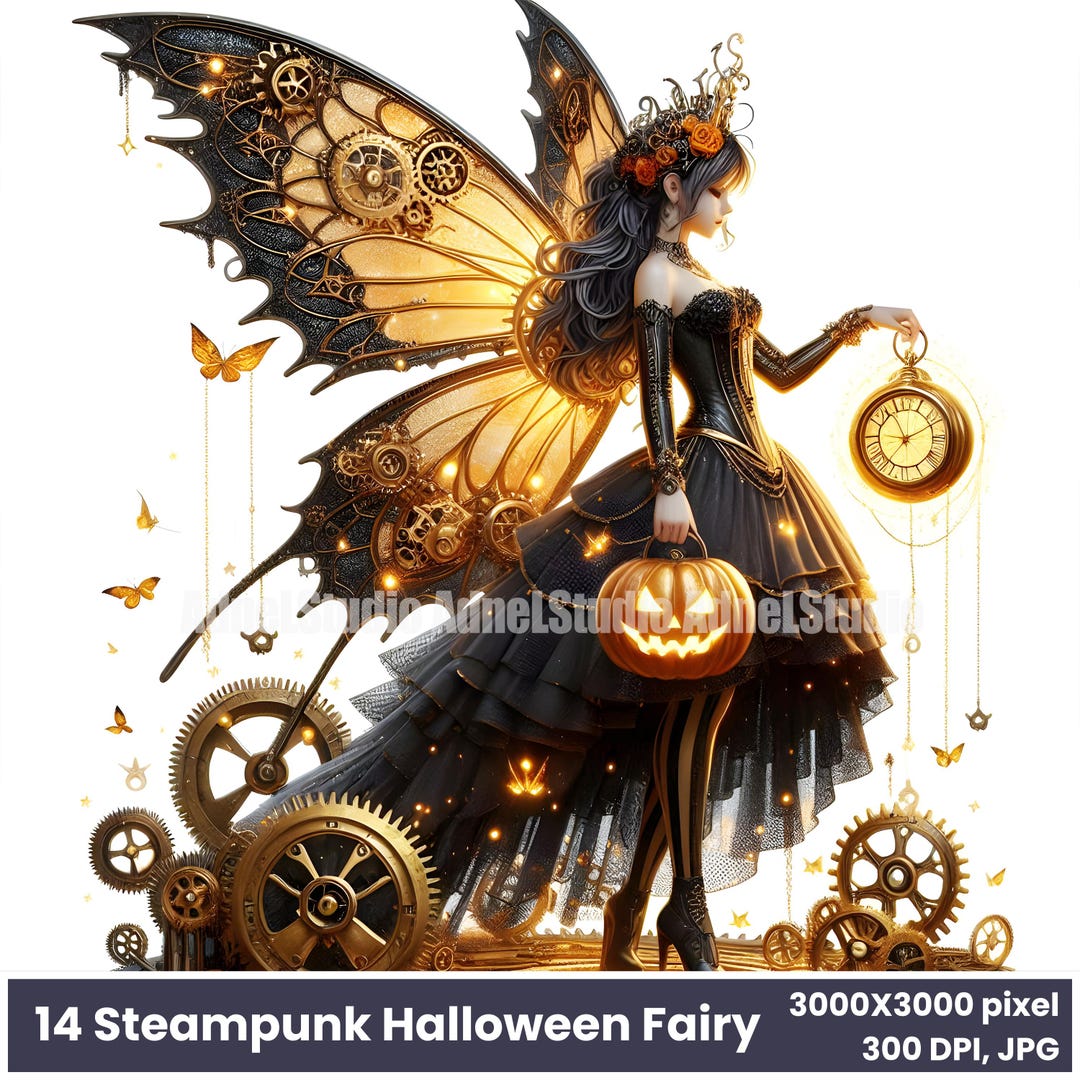 Steampunk Halloween Fairy Digital Art, Mystical Fairy Clipart, Gothic ...