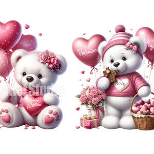 Pink Valentines Teddy Bear Clipart, Watercolor Valentines Day Clipart ...