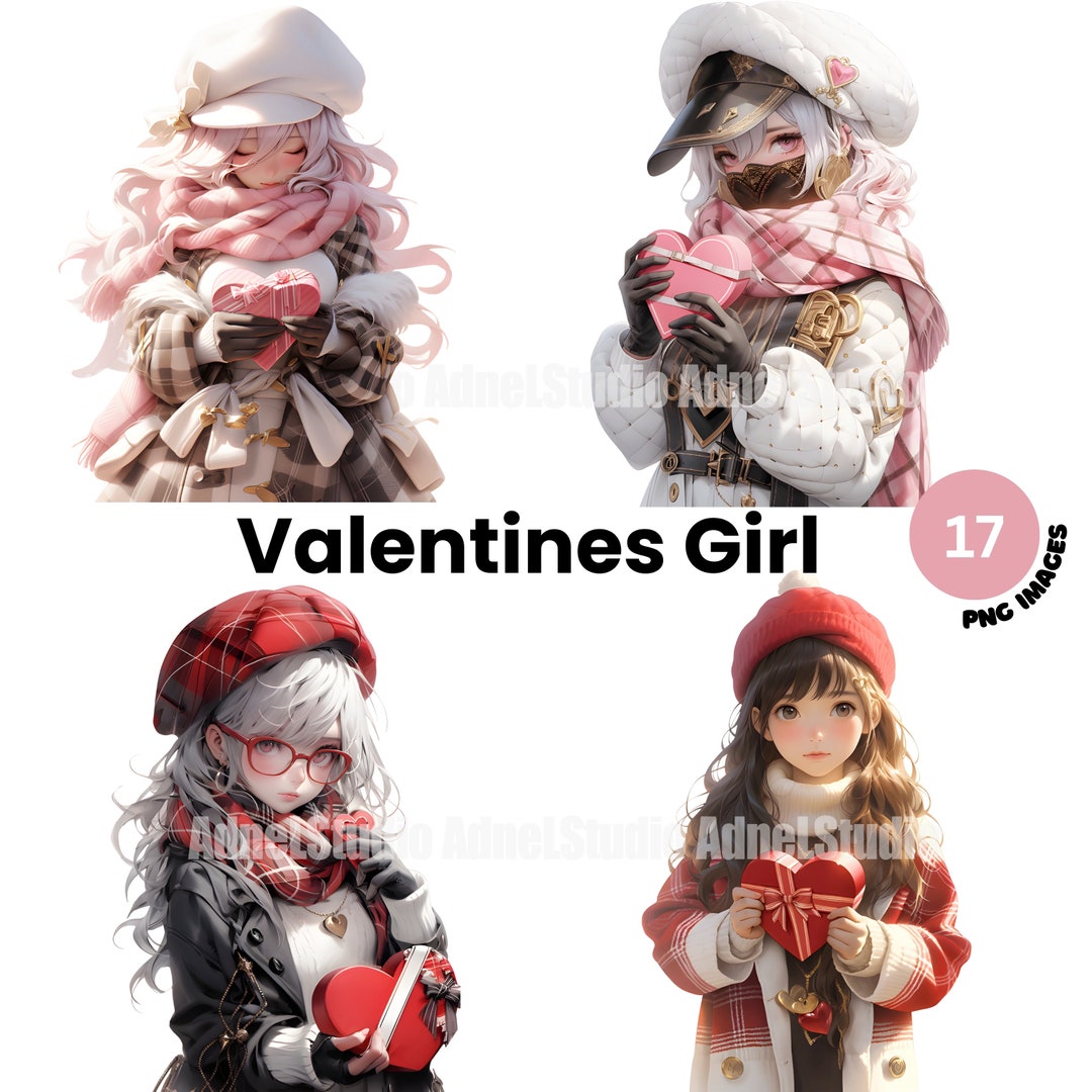 Valentines Day Girl Clipart, Kawaii Girl Clipart, Anime Girl Clipart ...