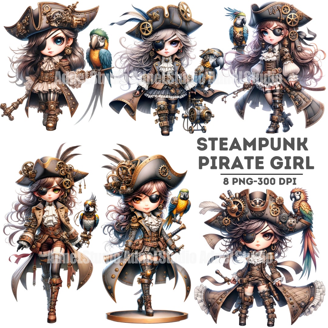Watercolor Steampunk Pirate Girl Clipart, Steampunk Clipart, Steampunk ...