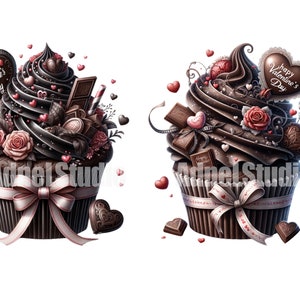 Watercolor Valentines Cupcake Clipart, Valentines Chocolate Cupcake ...