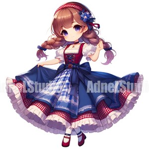 Watercolor German Dirndl Girl Clipart, German Dirndl Dress Clipart ...