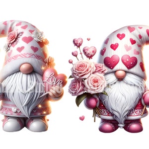 Pink Valentines Gnome Clipart, Watercolor Valentines Day Clipart ...