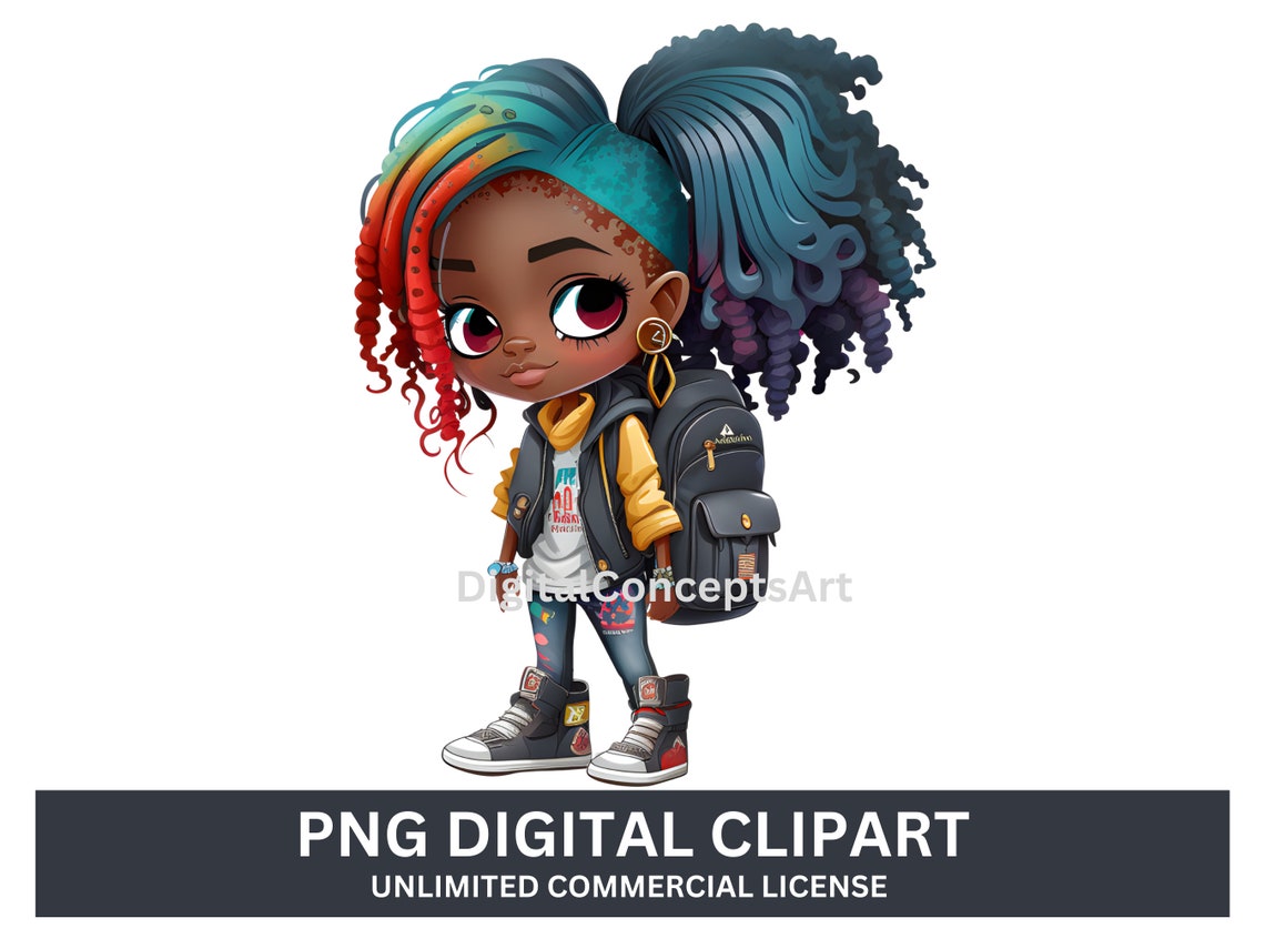 Black Girl Fashion Png Black Chibi Girl Clipart Back to - Etsy