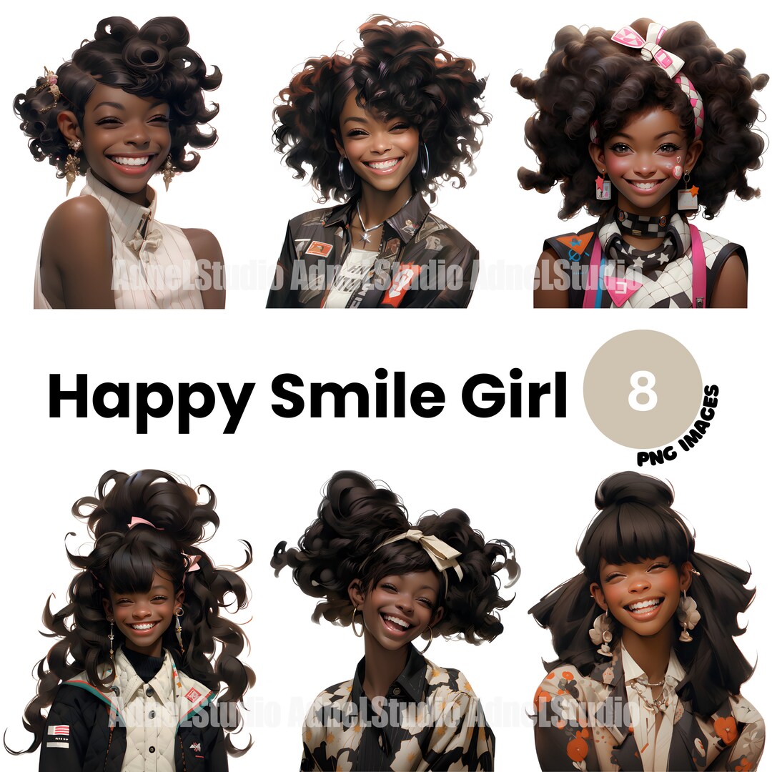 Watercolor Happy Smile Girl Clipart Black Girl Clipart - Etsy