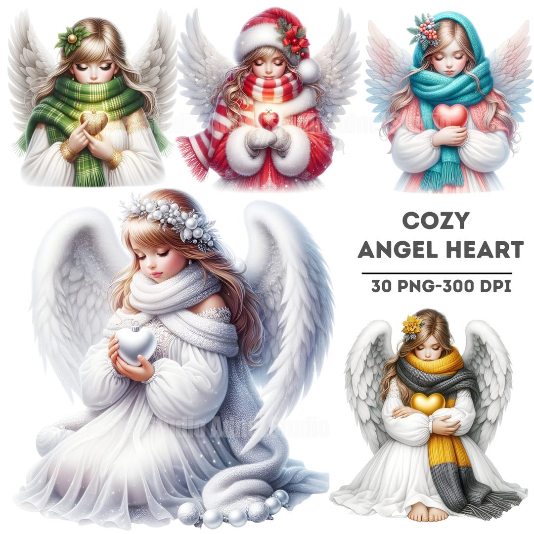 Cozy Winter Angel PNG, Christmas Angel Illustrations, Winter Angel ...